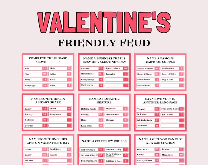 Valentines Day Friendly Feud, Fun Valentine Game for Kids Adults ...