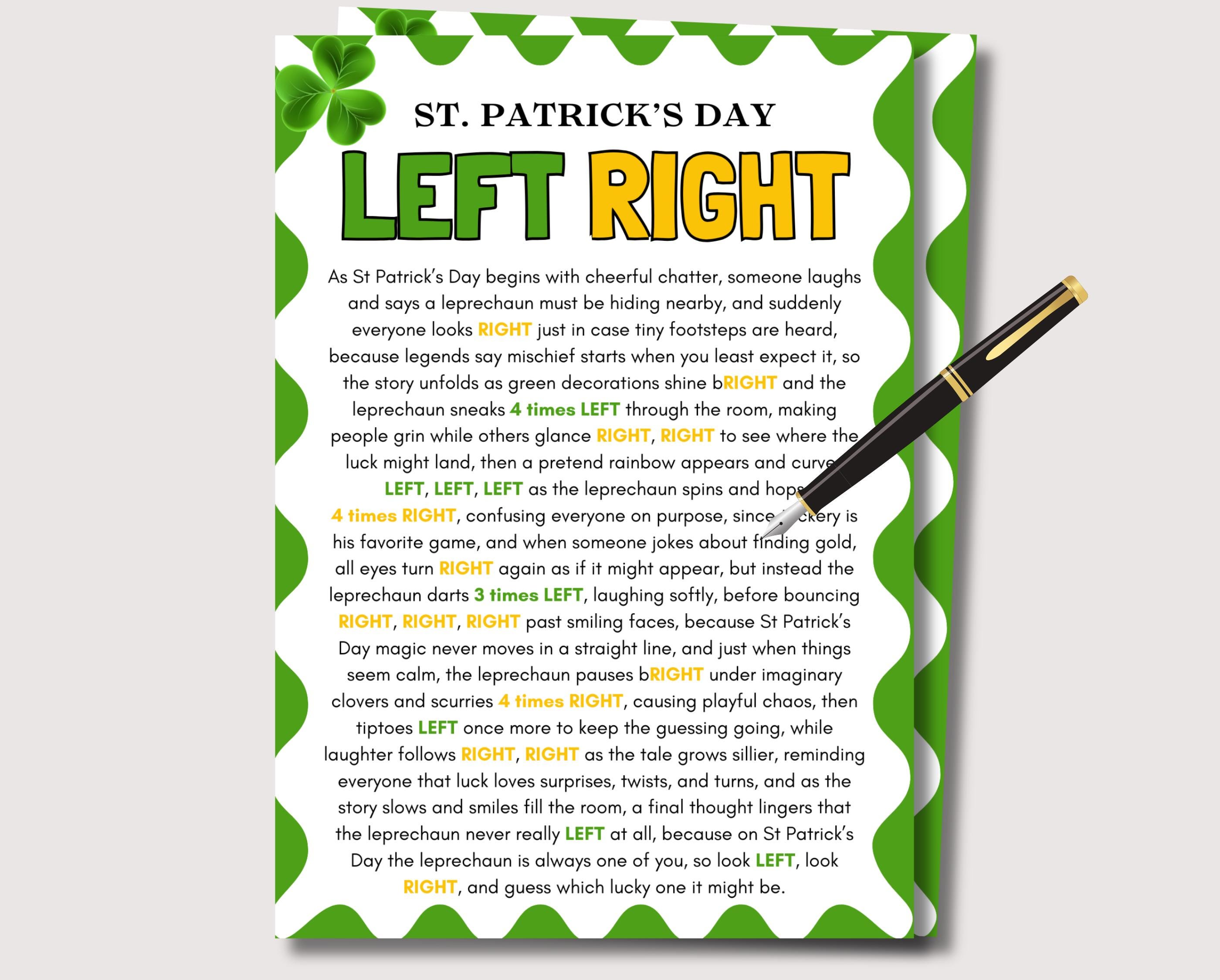 St Patrick's Day Left Right Game, Fun St Patricks Day Game for Adults ...