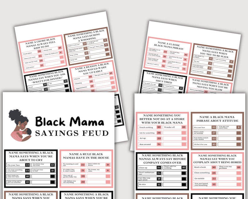 Black Mama Sayings Family Feud Game, Fun Black Baby Shower Game and ...