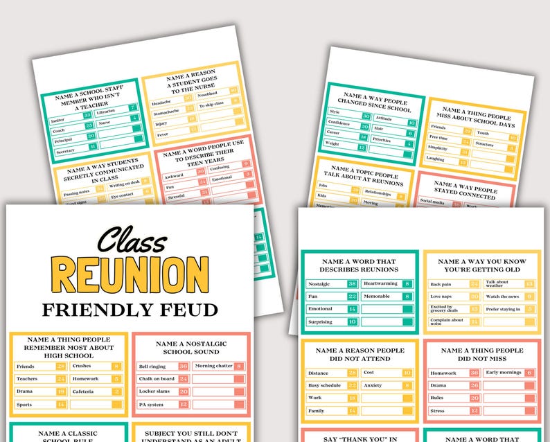 Class Reunion Friendly Feud Game, Fun Printable Class Reunion Game ...