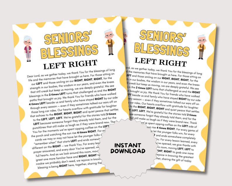 Senior Blessings Left Right Game, Christian Senior Game for Elderly ...