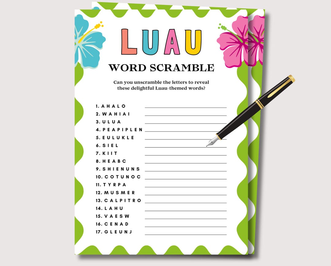 Luau Games Word Scramble, Luau Party Games, Hawaiian Party Games ...