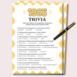 1965 Trivia Game, Fun 1965 Birthday Game for Her Him, 1965 Trivia Game ...