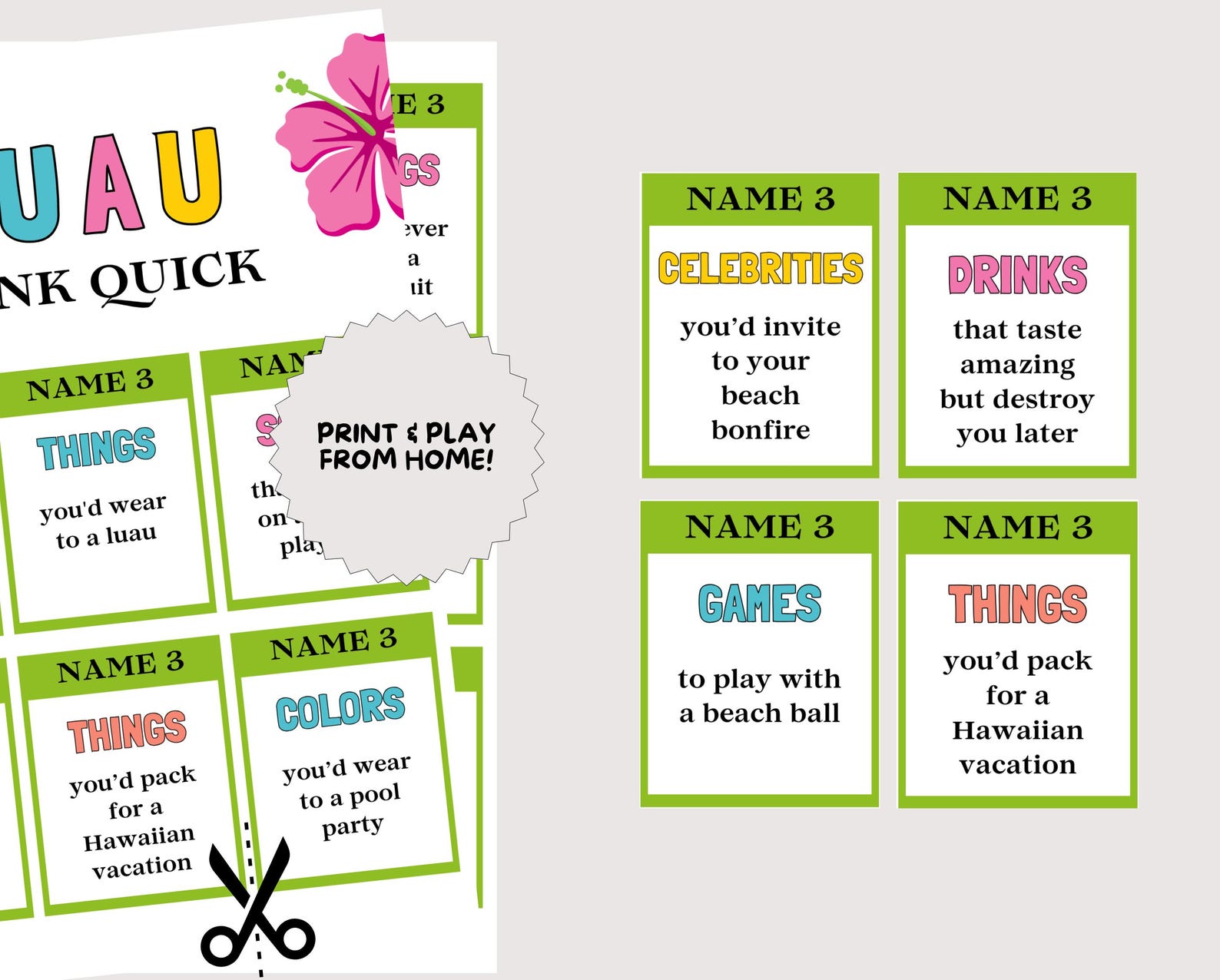 Luau Games Think Quick Game, Luau Party Games, Hawaiian Games, Hawaiian ...