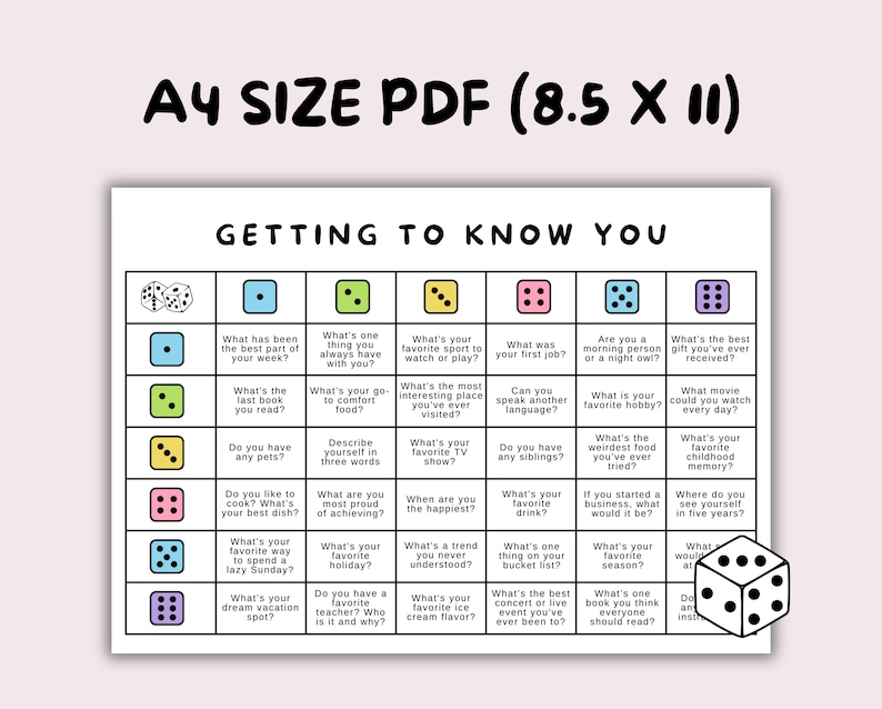 Dicebreaker Roll and Tell Game, Getting to Know You Game, Simple ...