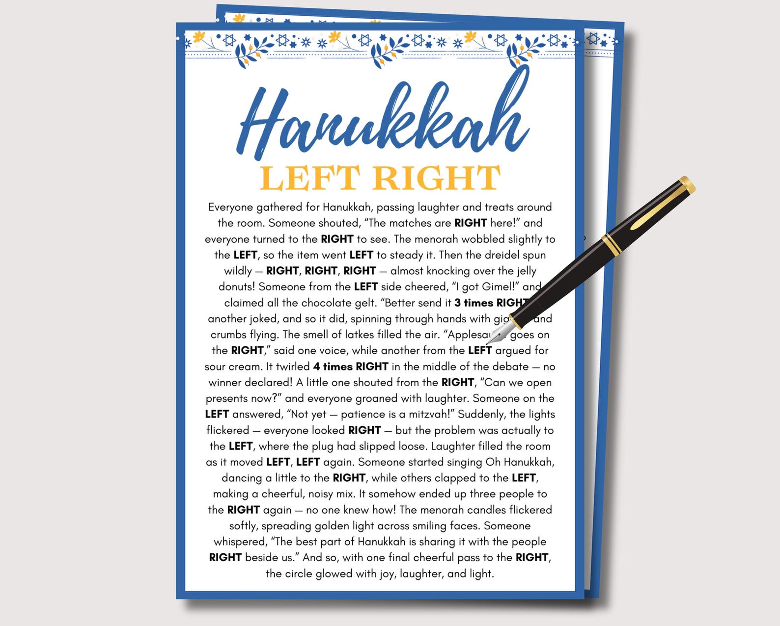 Hanukkah Left Right Game, Fun Printable Hanukkah Game for Adults Kids ...