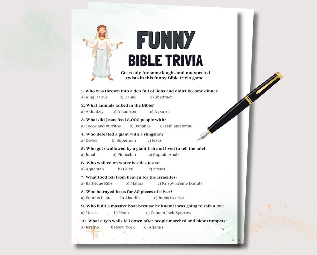 Funny Bible Trivia Game, Religious Bible Game Printable, Church ...