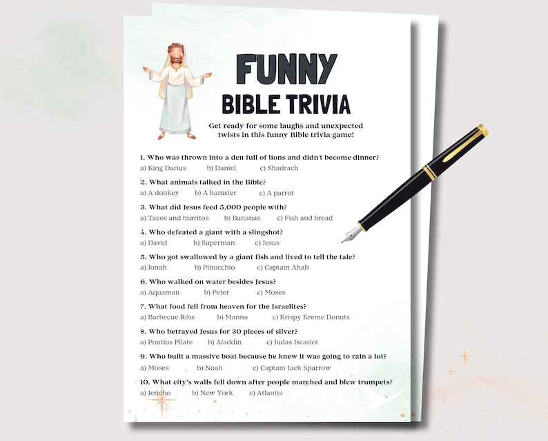 Funny Bible Trivia Game, Religious Bible Game Printable, Church ...