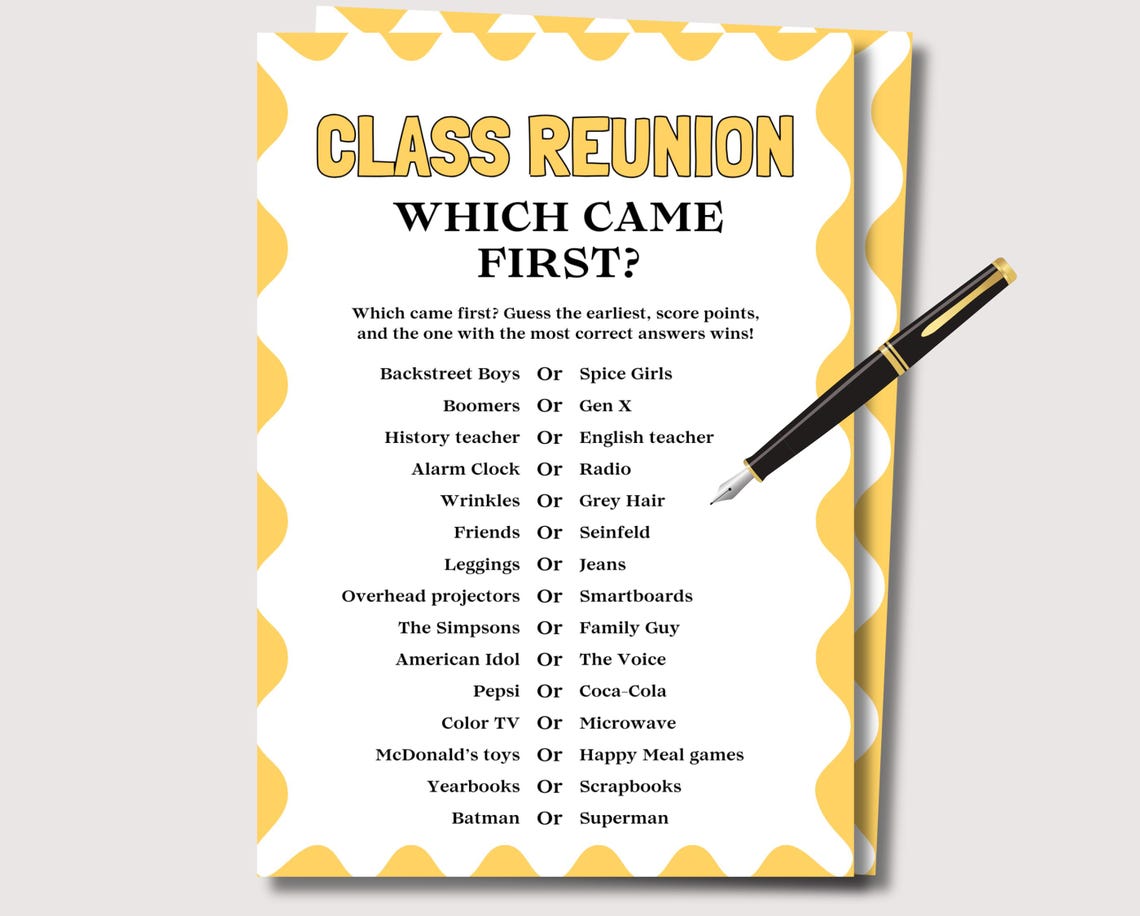 Class Reunion Games Which Came First, High School Reunion, Printable ...