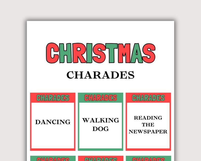Christmas Charades, Fun Printable Christmas Party Game for Adults Kids ...