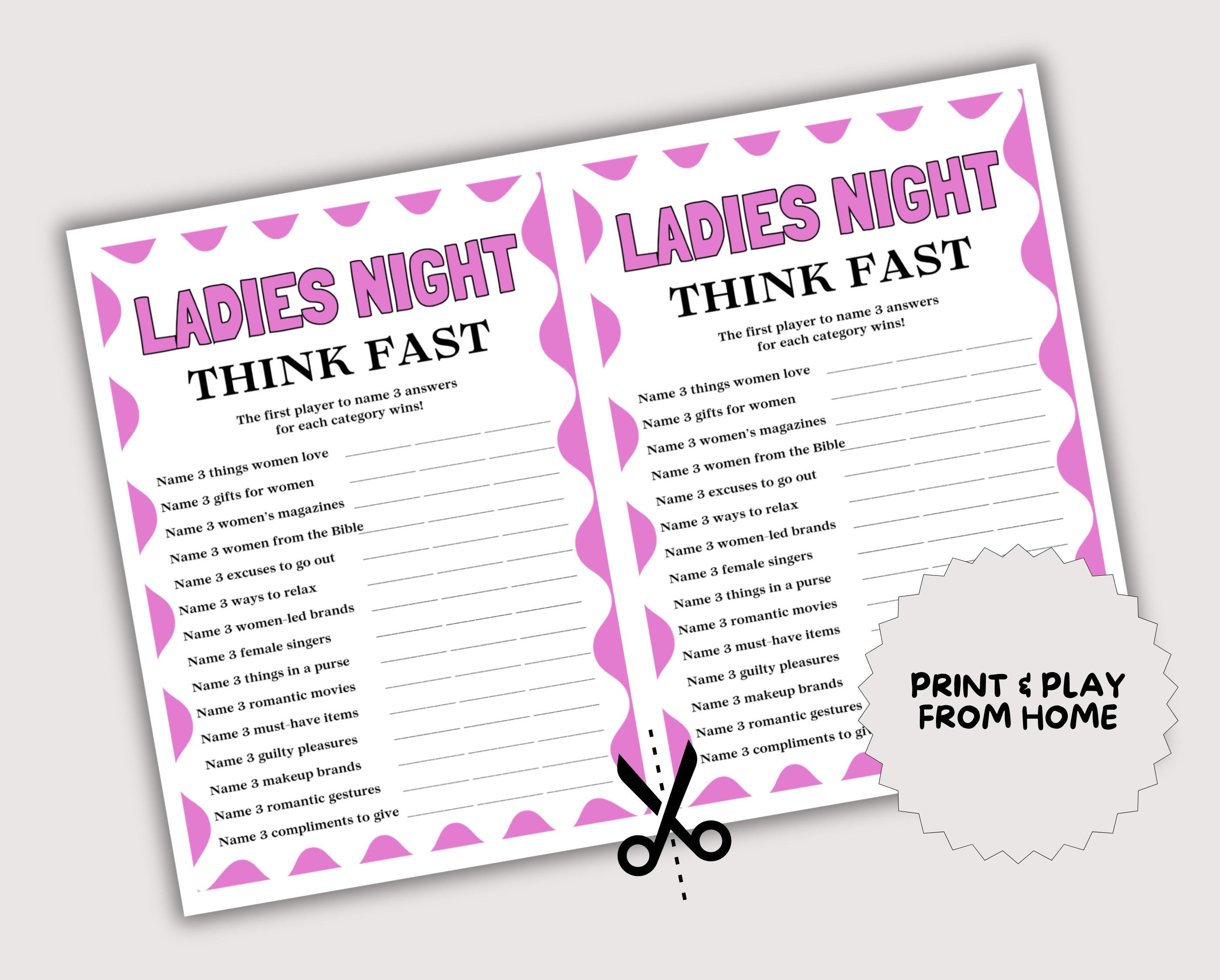 Ladies Night Think Fast Game, Fun Ladies Night Game for Women, Girls ...