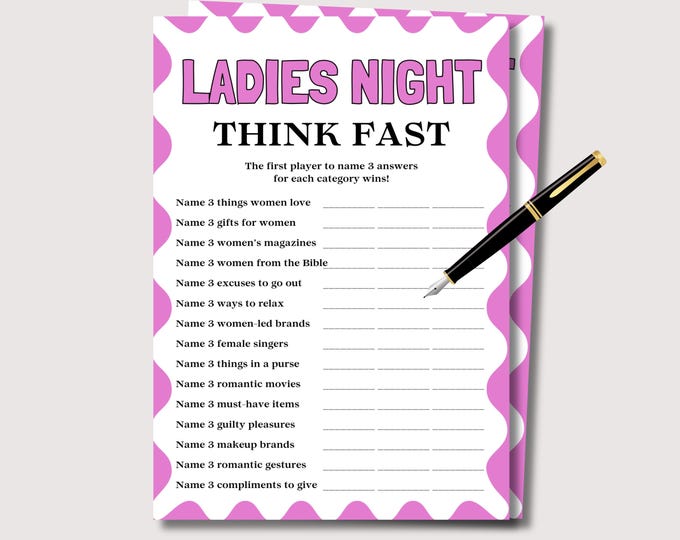 Ladies Night Think Fast Game, Fun Ladies Night Game for Women, Girls ...