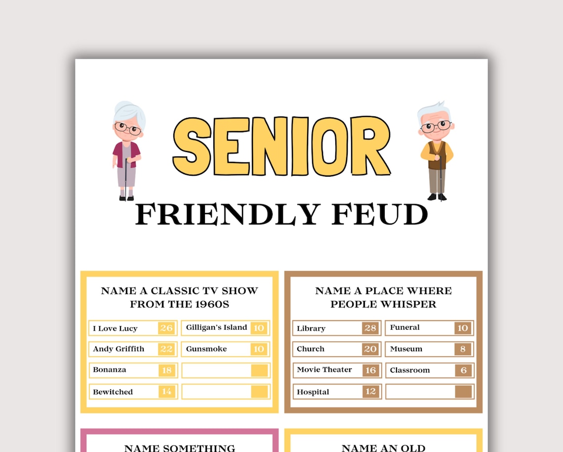 Senior Friendly Feud Game, Fun Senior Games for Senior Citizens, Senior ...