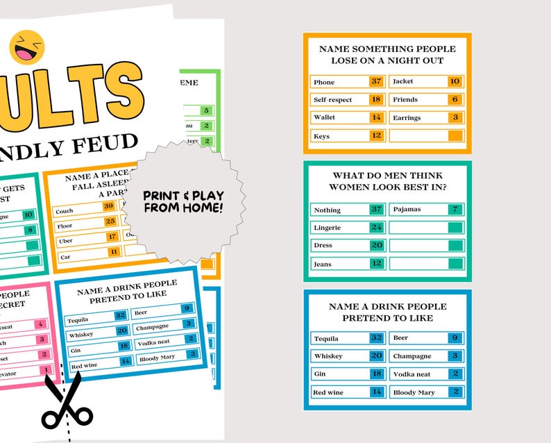 Adults Friendly Feud Game, Fun Printable Group Party Game for Adults ...