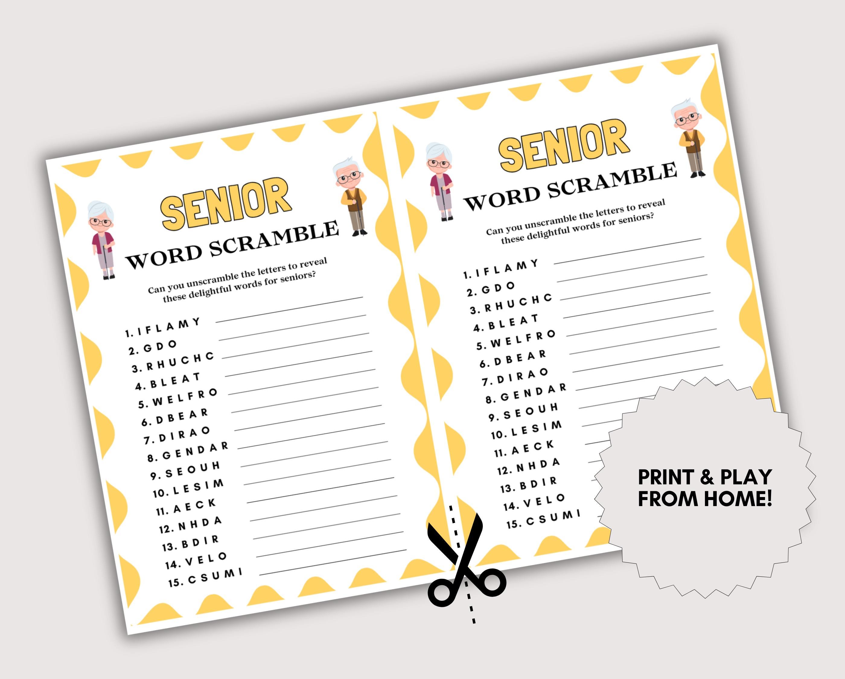 Games for Seniors Word Scramble, Games for Senior Citizens, Senior ...