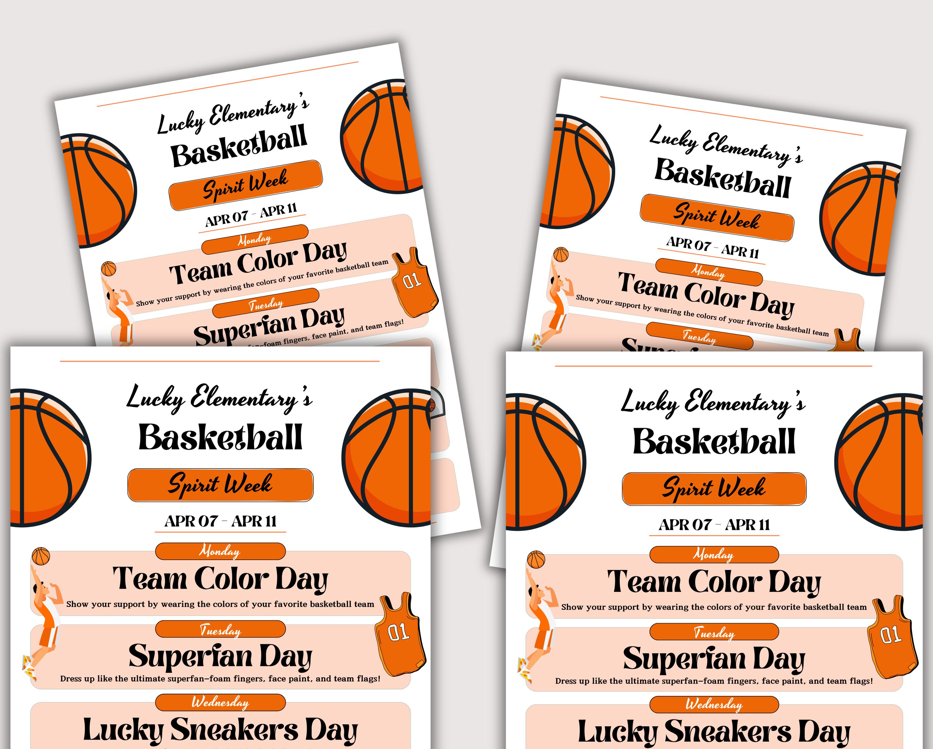 Basketball Spirit Week Flyer, Basketball Day Spirit Week Editable ...