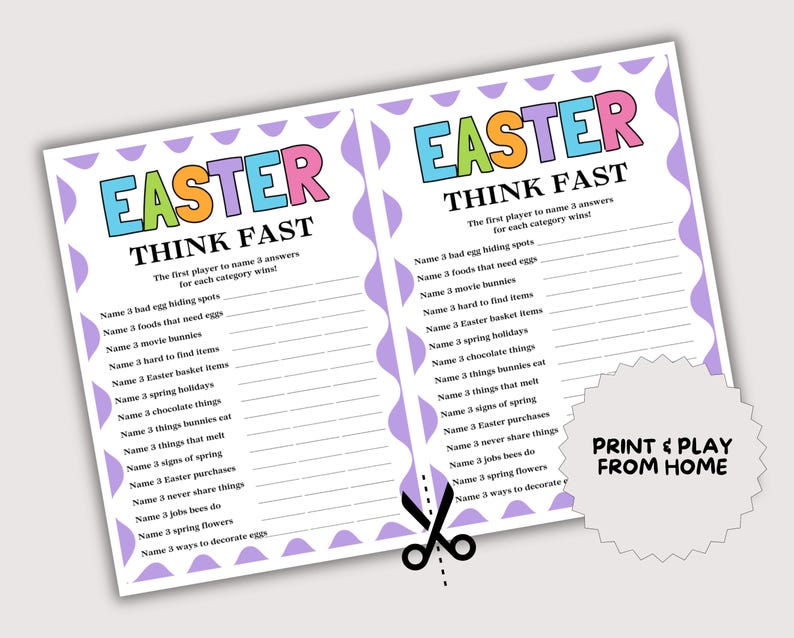 Easter Think Fast Game, Fun Easter Game for Adults Kids, Family Easter ...