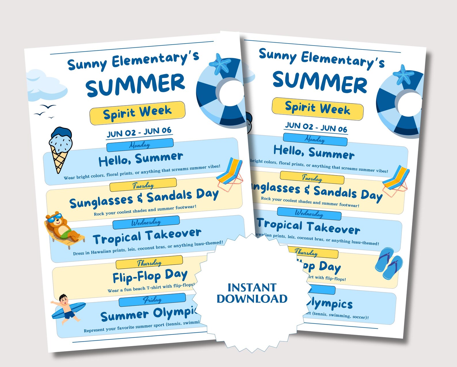 Summer Spirit Week Flyer Editable in Canva, Summer School Spirit Week ...