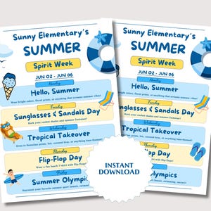 Summer Spirit Week Flyer Editable in Canva, Summer School Spirit Week ...