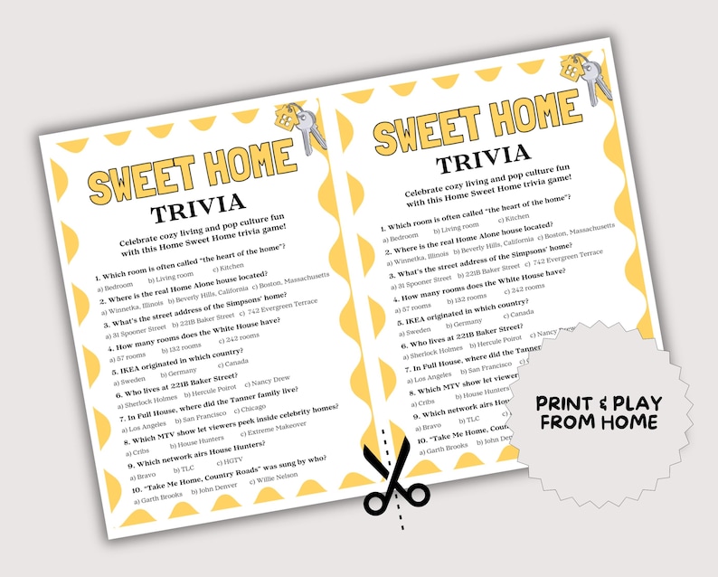 Home Sweet Home Trivia, Funny Housewarming Party Game for Adults and ...