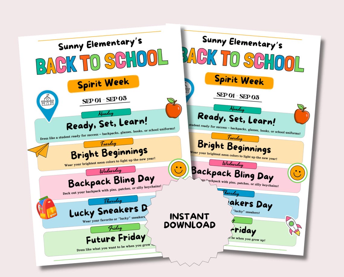 Back to School Spirit Week Flyer Editable in Canva, Autumn School ...
