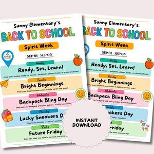 Back to School Spirit Week Flyer Editable in Canva, Autumn School ...