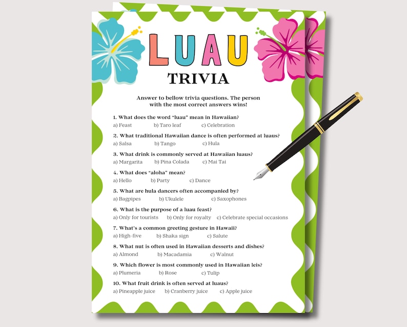 Luau Games Luau Trivia, Luau Party Games, Hawaiian Themed Game, Summer ...