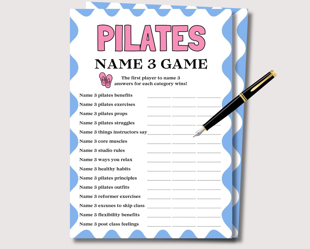 Pilates Name 3 Game, Fun Pilates Party Game, Pilates Think Fast Think ...