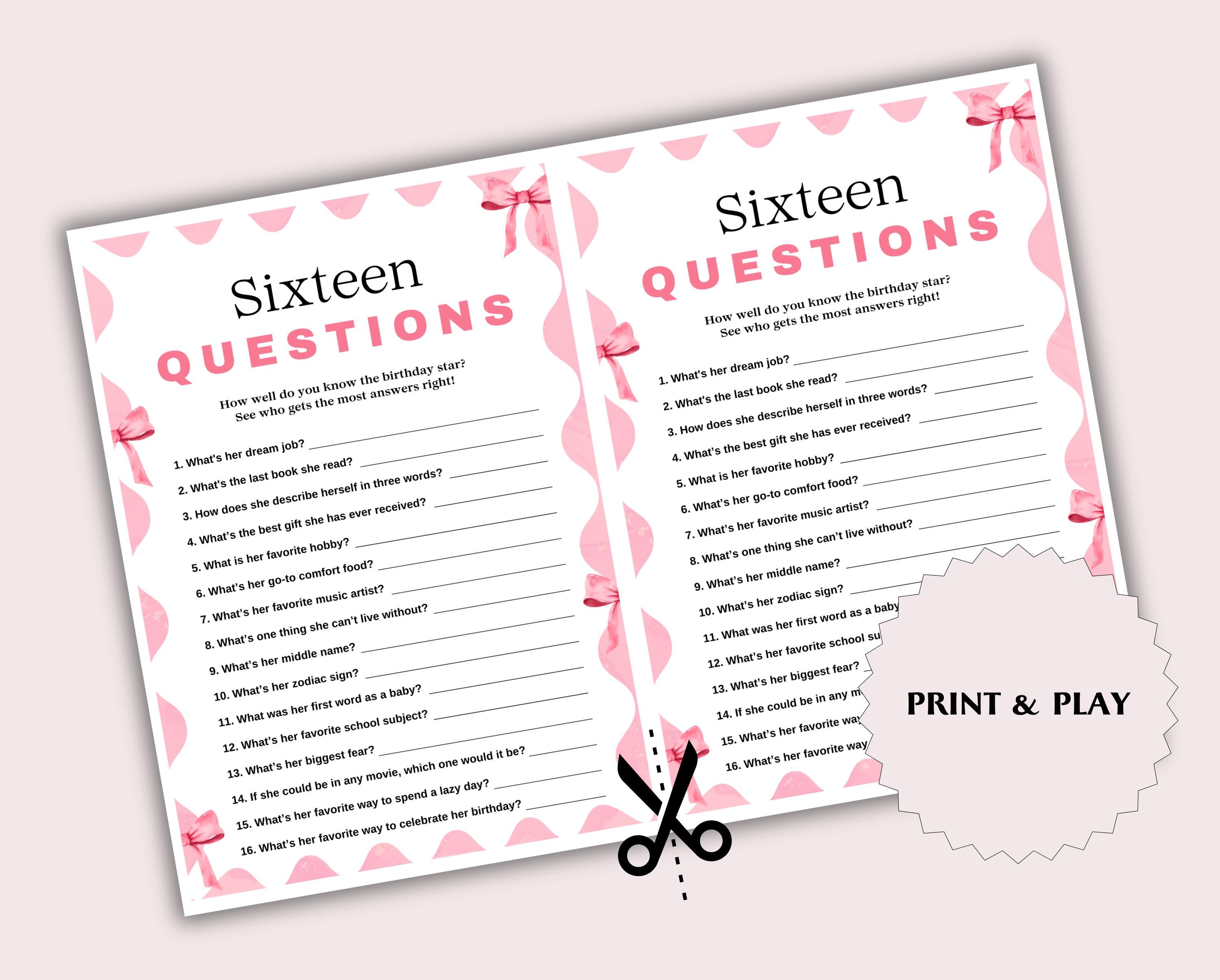 Sweet 16 Game Who Knows the Birthday Girl Best, Sweet 16 Questions ...