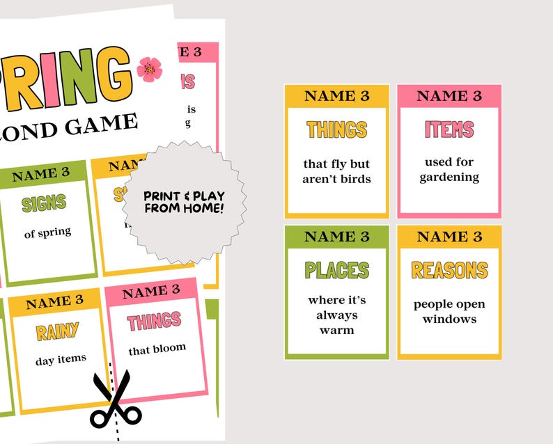 Spring 5 Second Game, Fun Printable Spring Think Fast Game for Adults ...