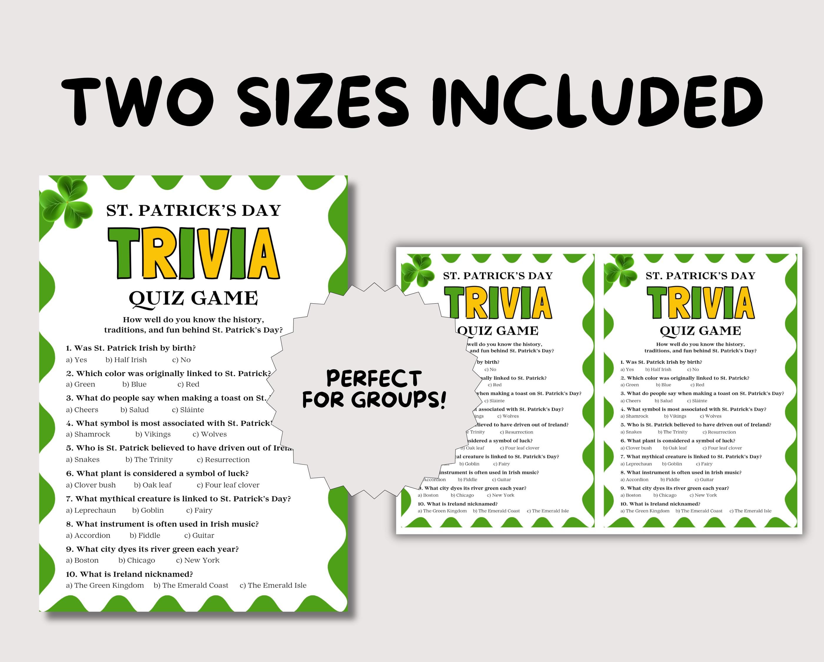 St Patrick's Day Trivia Game, Fun St Patricks Day Game for Kids Adults ...
