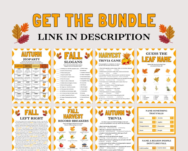 Fall Jeopardy Game, Fun Fall Game for Adults Kids and Seniors, Autumn ...