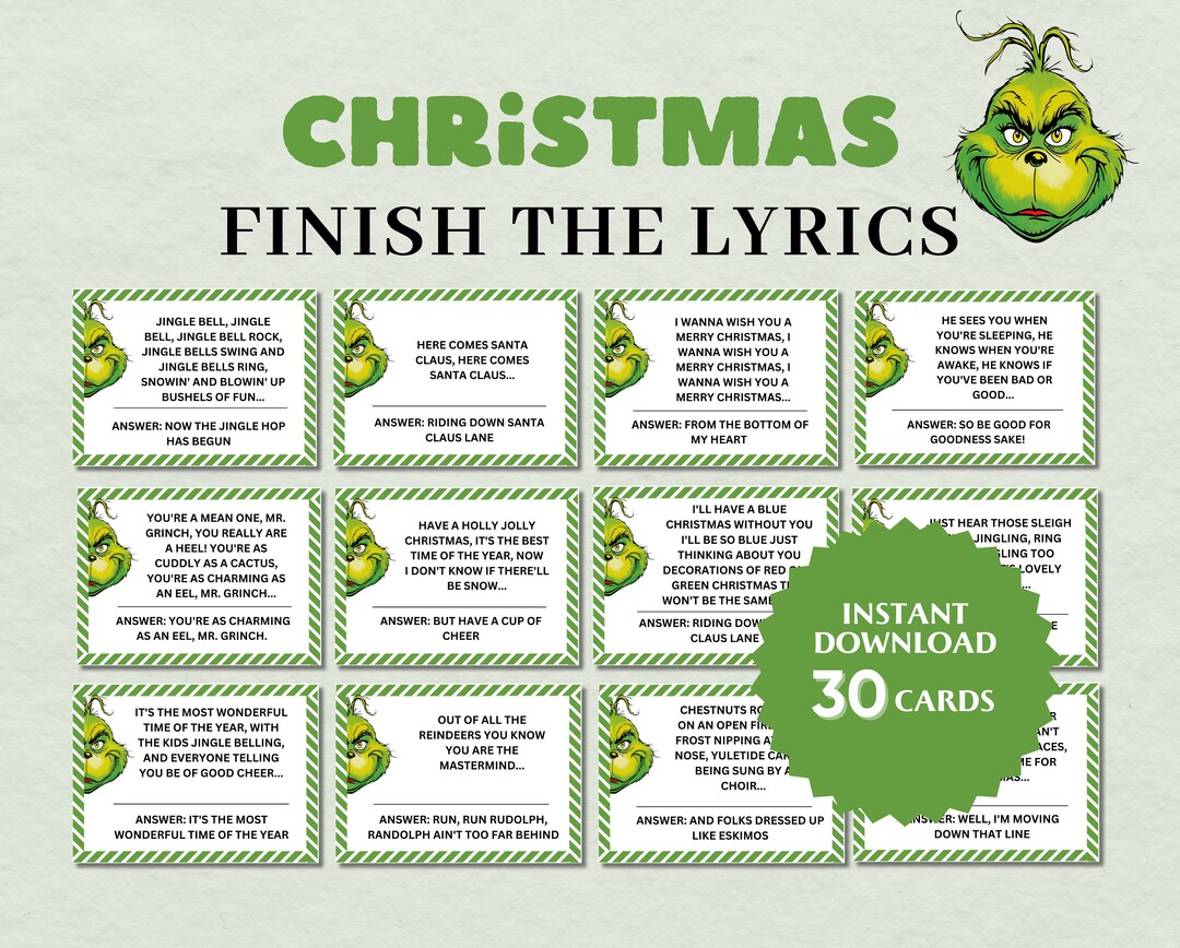 Finish the Lyric Christmas Game, Grinch Party Finish the Song ...