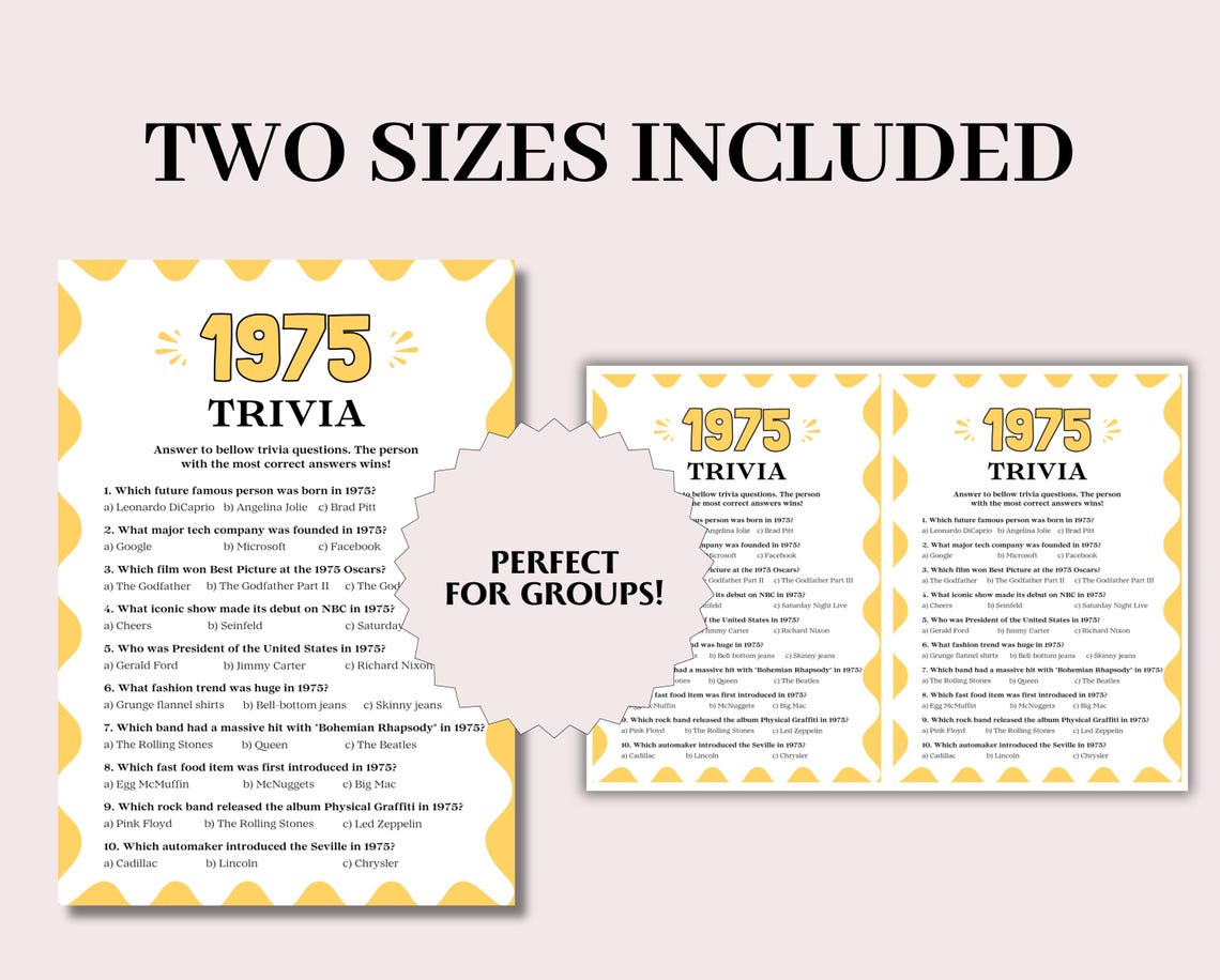 1975 Trivia Game, Fun 1975 Birthday Game for Her Him, 1975 Trivia Game ...