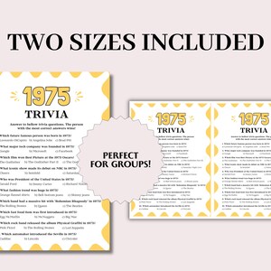 1975 Trivia Game, Fun 1975 Birthday Game for Her Him, 1975 Trivia Game ...