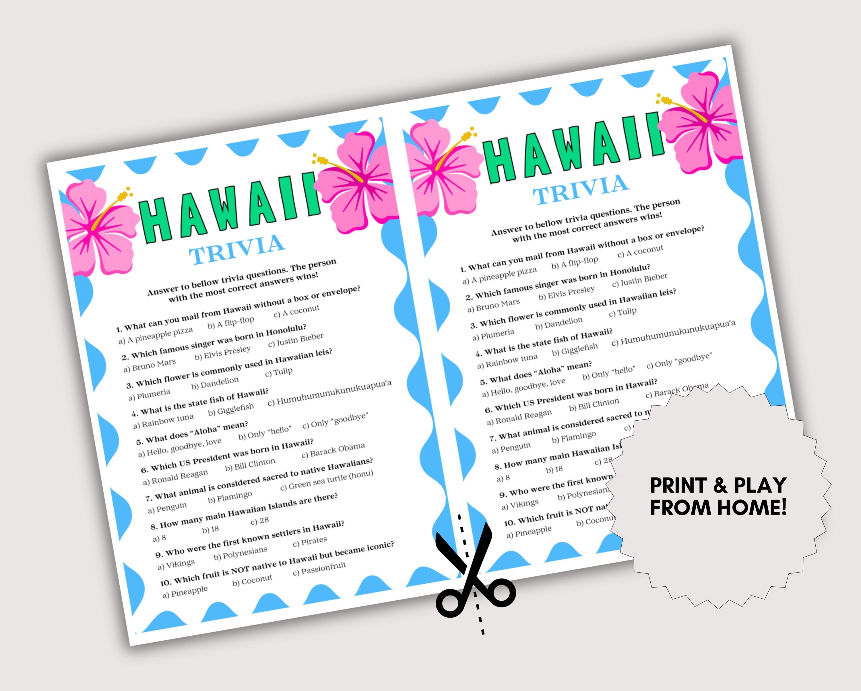 Hawaii Trivia Game, Printable Luau Party Game, Hawaiian Quiz, Aloha ...