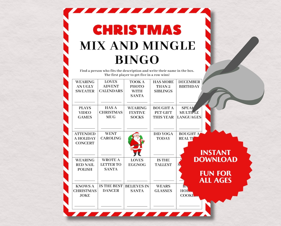 Mix and Mingle Bingo for Adults and Kids, Find the Guest Christmas ...