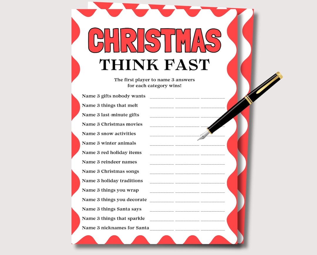 Christmas Think Fast Game, Fun Christmas Game for Adults Kids, Family ...