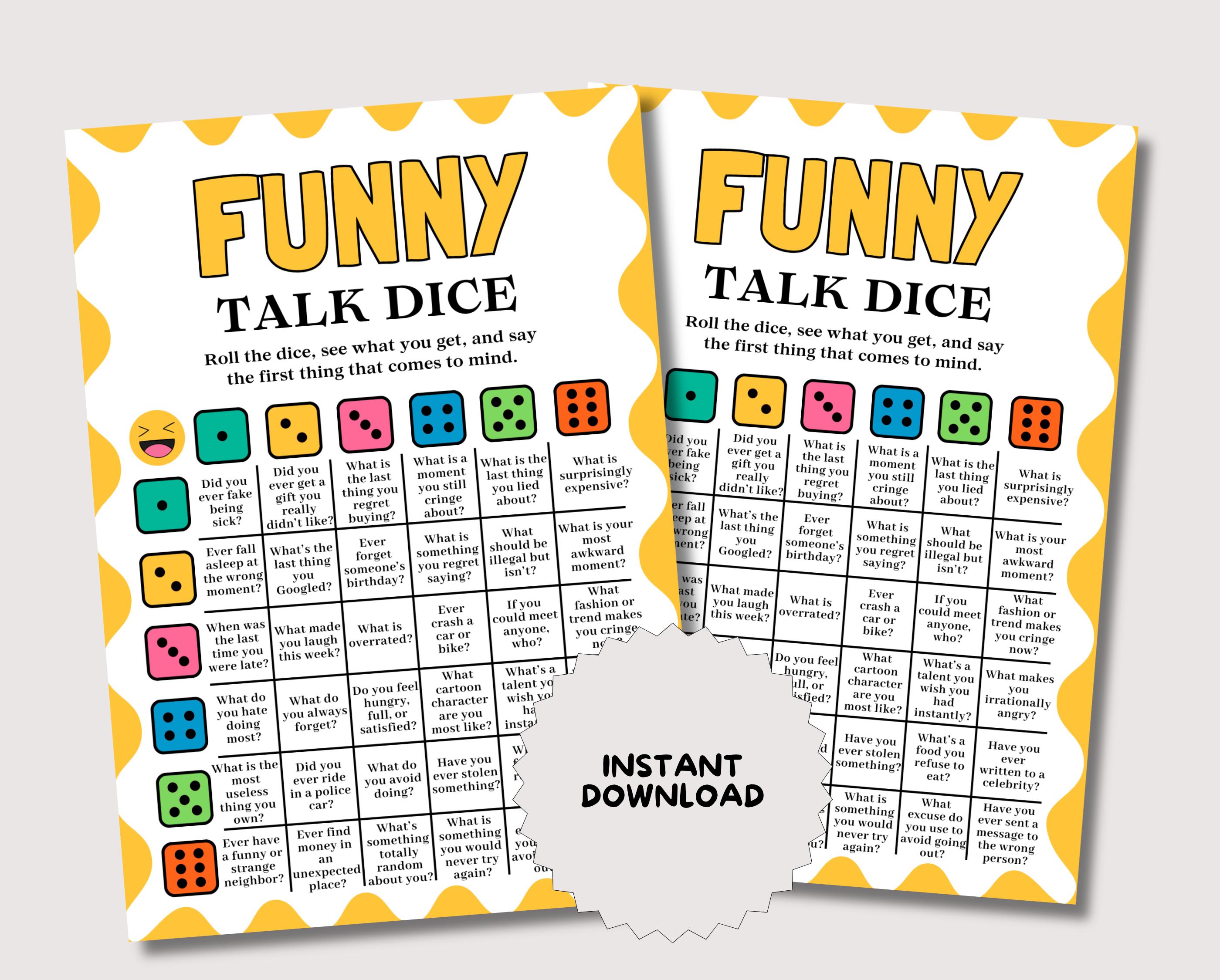 Funny Talk Dice Game, Fun Adults Printable Ice Breaker Game, Team ...