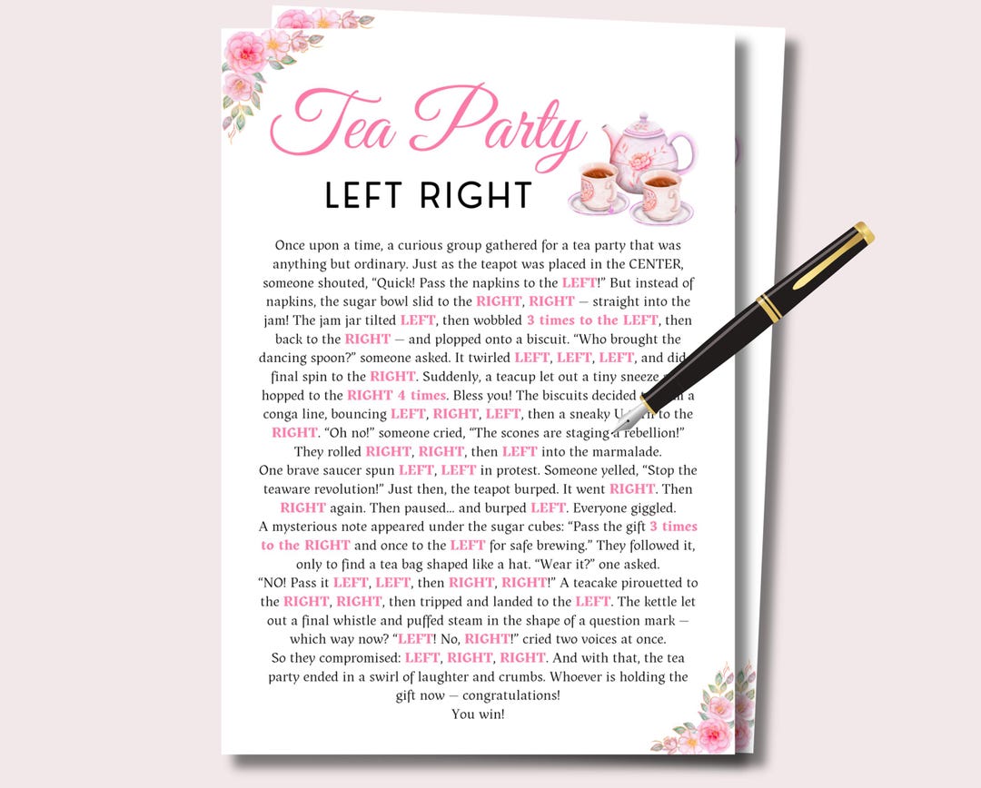 Tea Party Left Right Game, Adult Tea Party Games for Girls Women, Tea ...