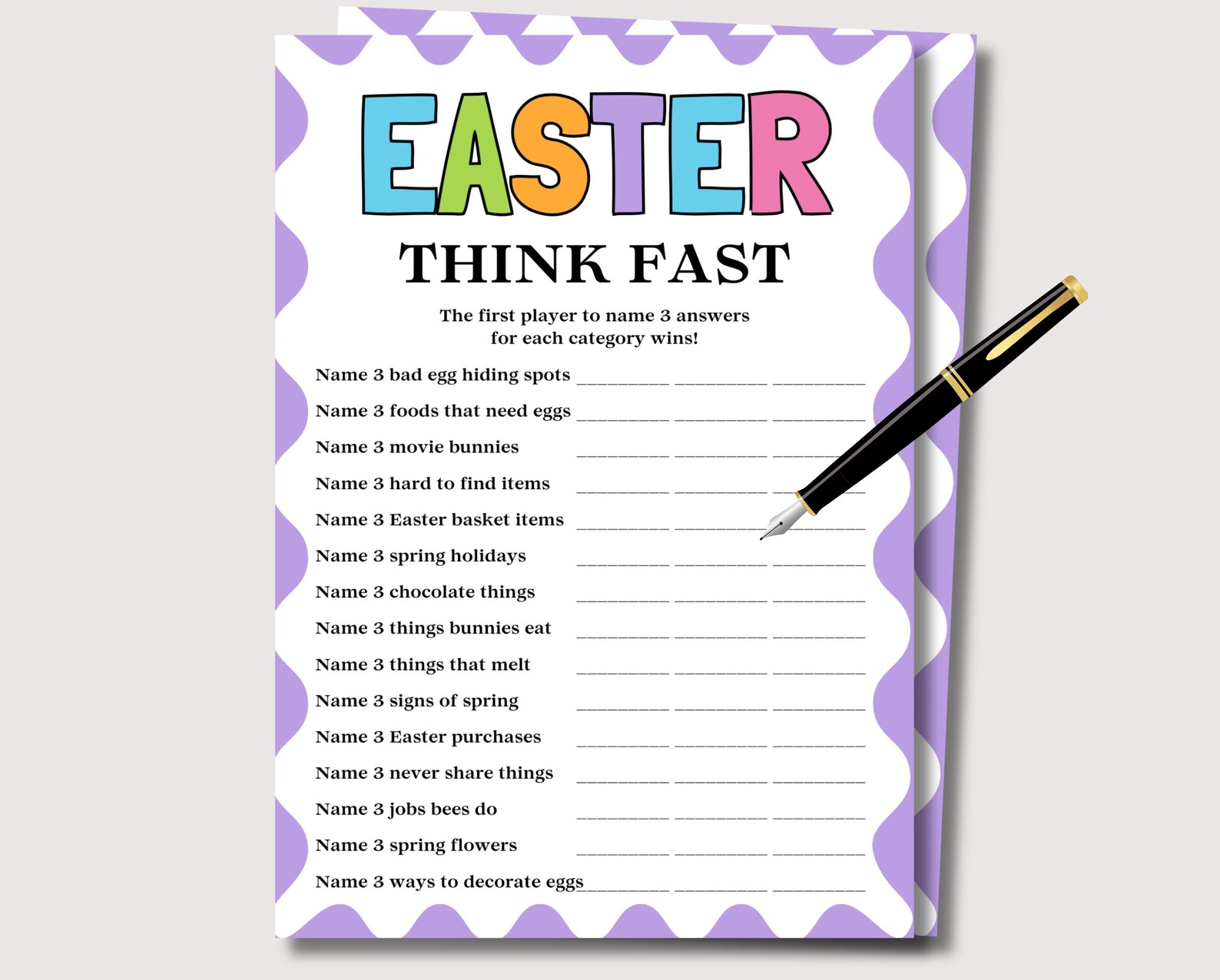 Easter Think Fast Game, Fun Easter Game for Adults Kids, Family Easter ...