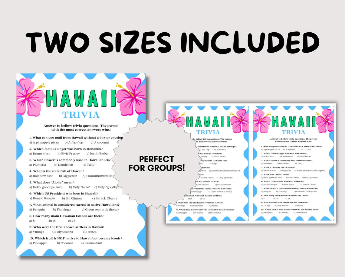 Hawaii Trivia Game, Printable Luau Party Game, Hawaiian Quiz, Aloha ...