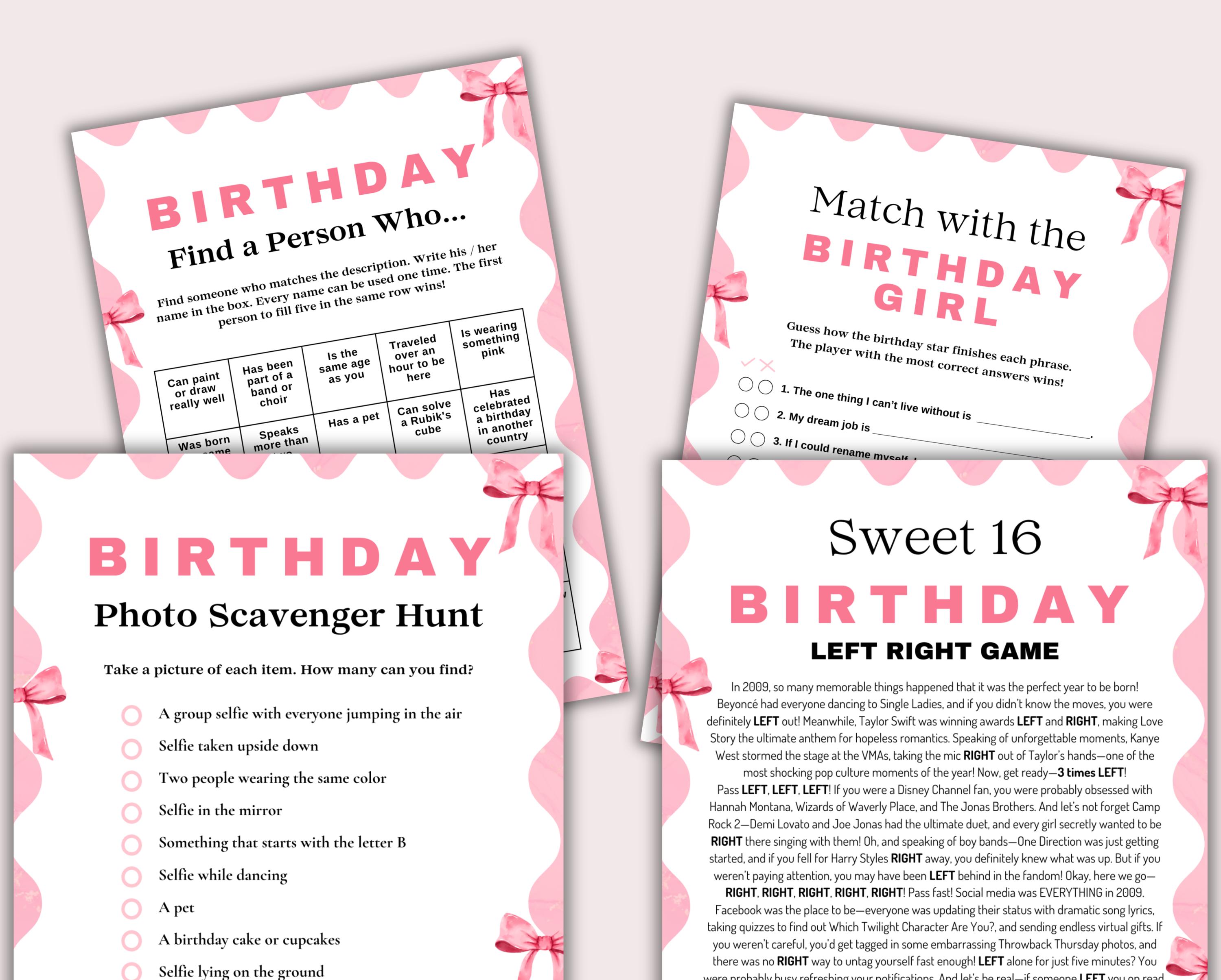 Sweet 16 Games Bundle, 16th Birthday Games, Sweet 16 Party Games, Pink ...