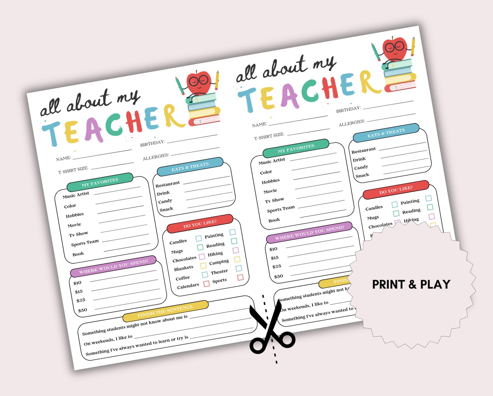 All About My Teacher Favorite Things Questionnaire, Printable Teacher ...