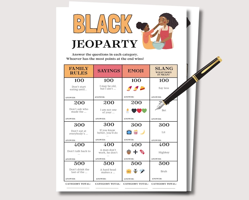 Black Jeopardy Game, Funny Black Family Reunion Game, Black Games for ...