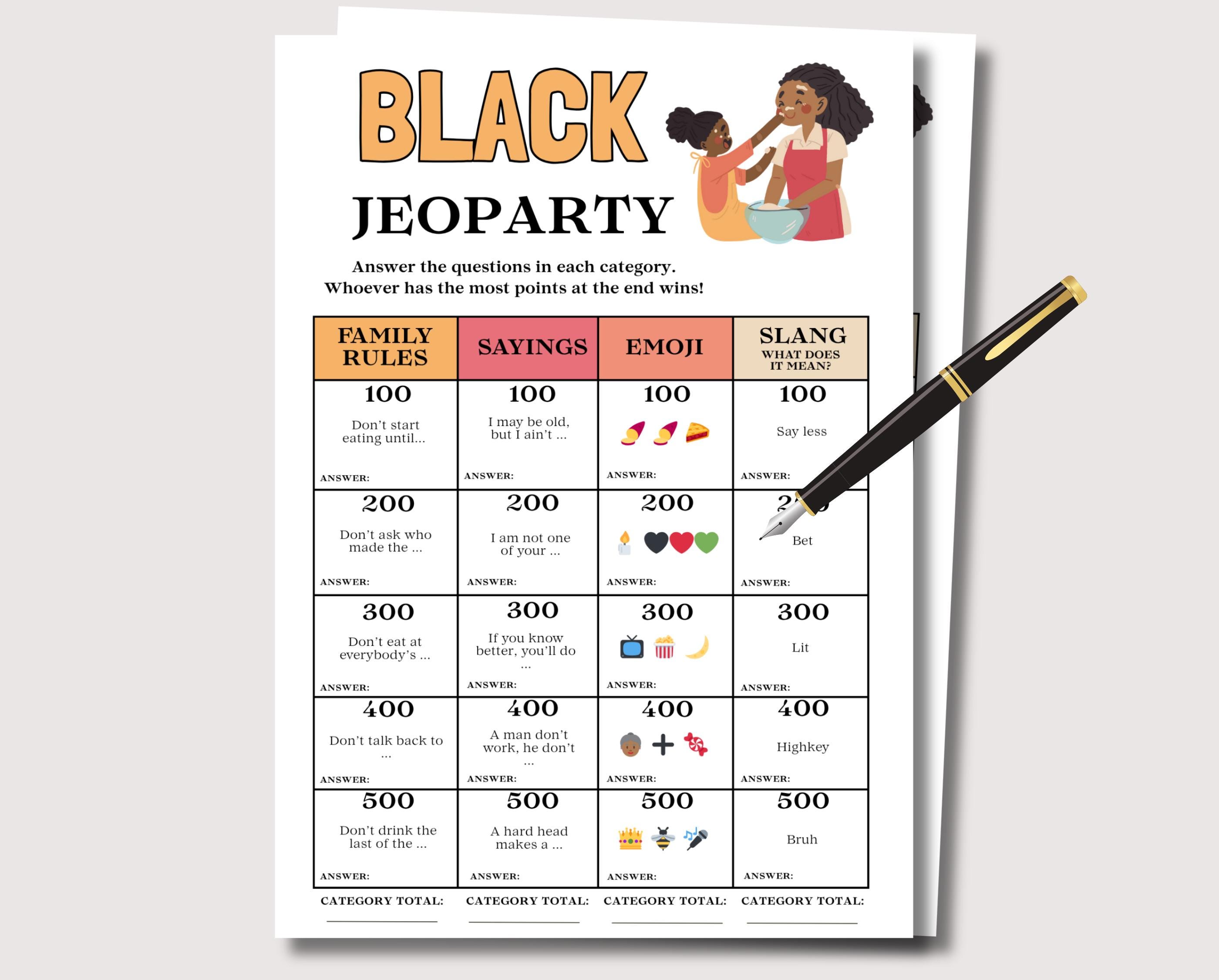 Black Jeopardy Game, Funny Black Family Reunion Game, Black Games for ...