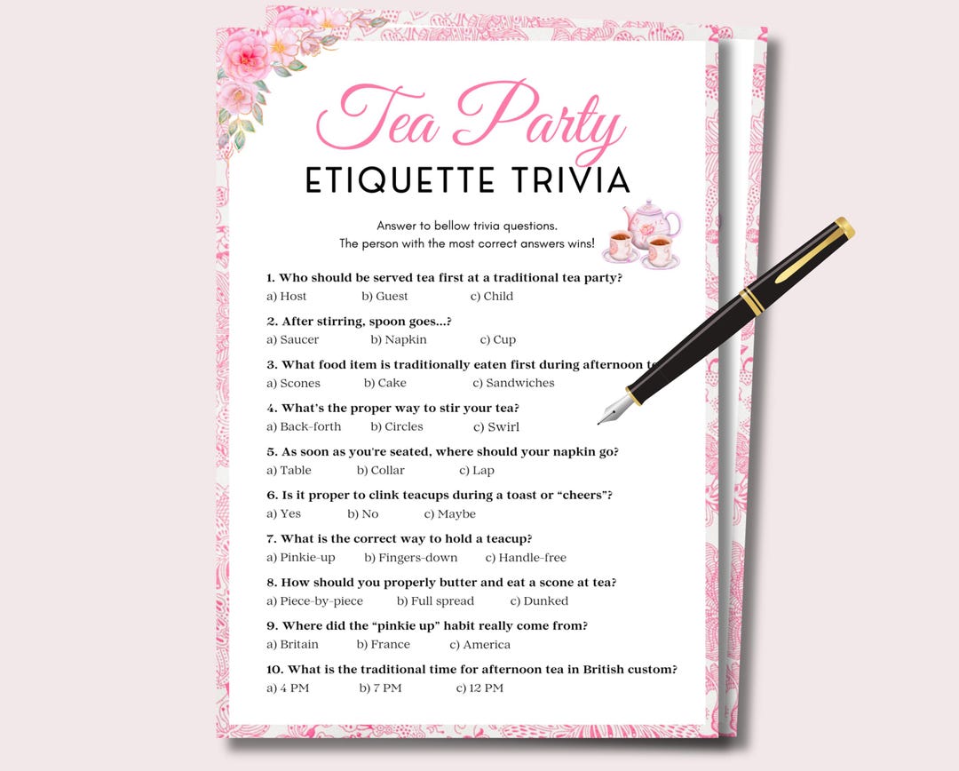 Tea Party Etiquette Trivia Game, Adult Tea Party Games Trivia Questions ...