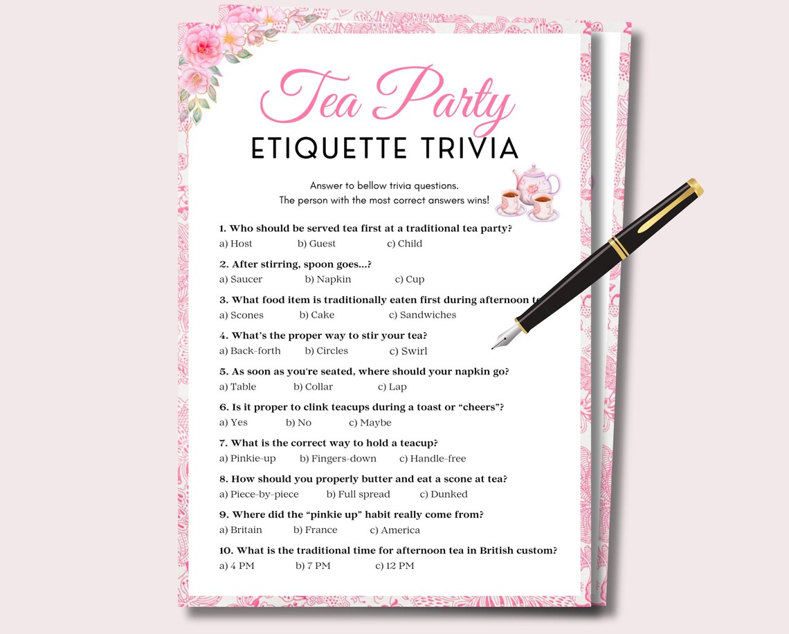 Tea Party Etiquette Trivia Game, Adult Tea Party Games Trivia Questions ...