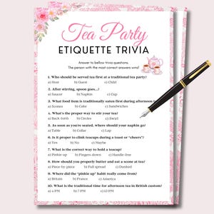 Tea Party Etiquette Trivia Game, Adult Tea Party Games Trivia Questions ...