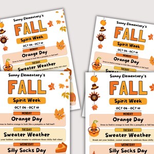 Fall Spirit Week Flyer Editable in Canva, Autumn School Spirit Week ...